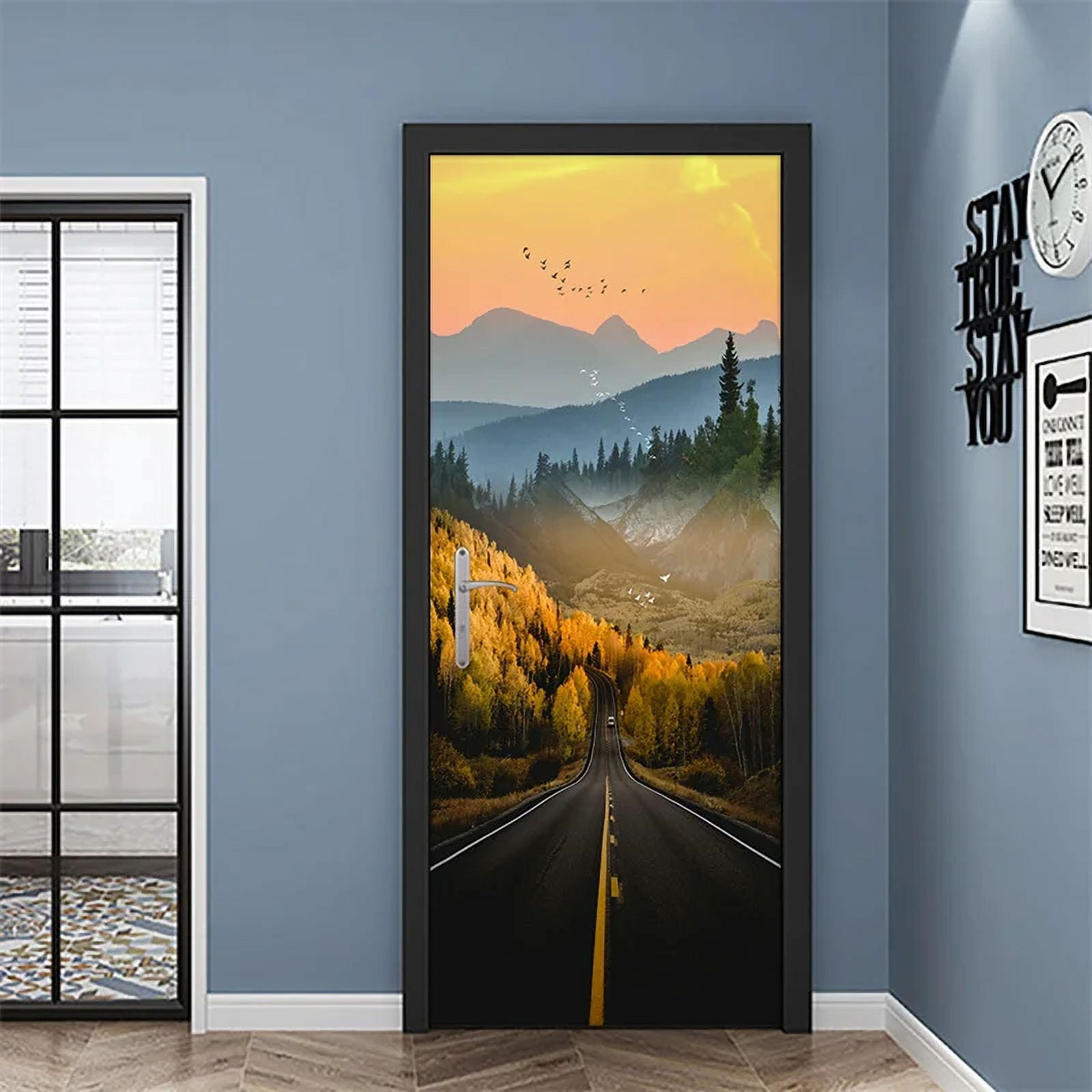 3D Road Landscape Door Sticker ration Mural Self-adhesive PVC Wallpaper ...