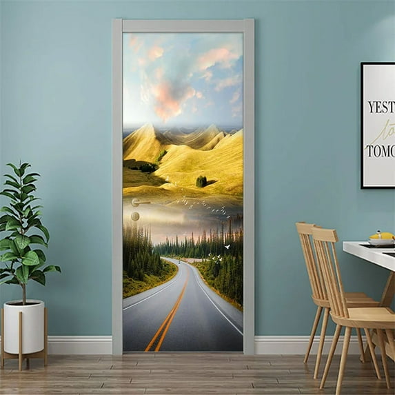 3D Road Landscape Door Sticker ration Mural Self-adhesive PVC Wallpaper ...