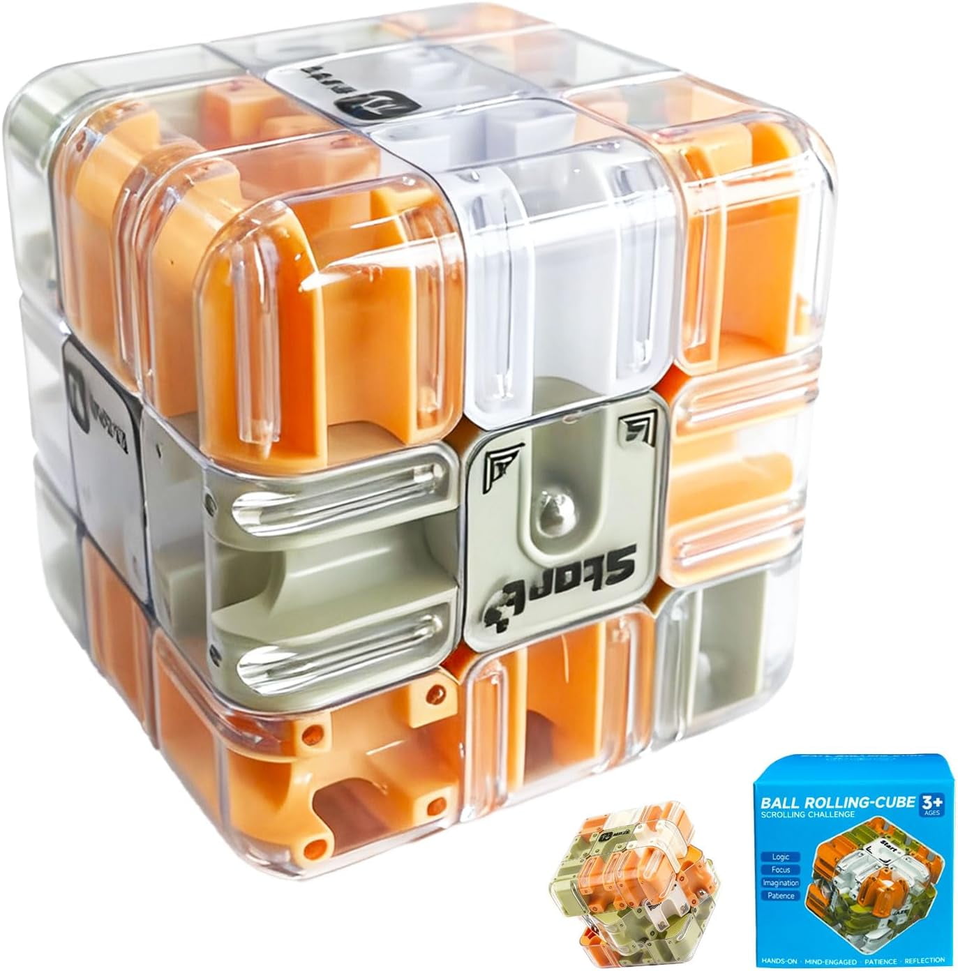3D Rolling Ball Maze Puzzle Cube, Clear Transparent with Blue and ...