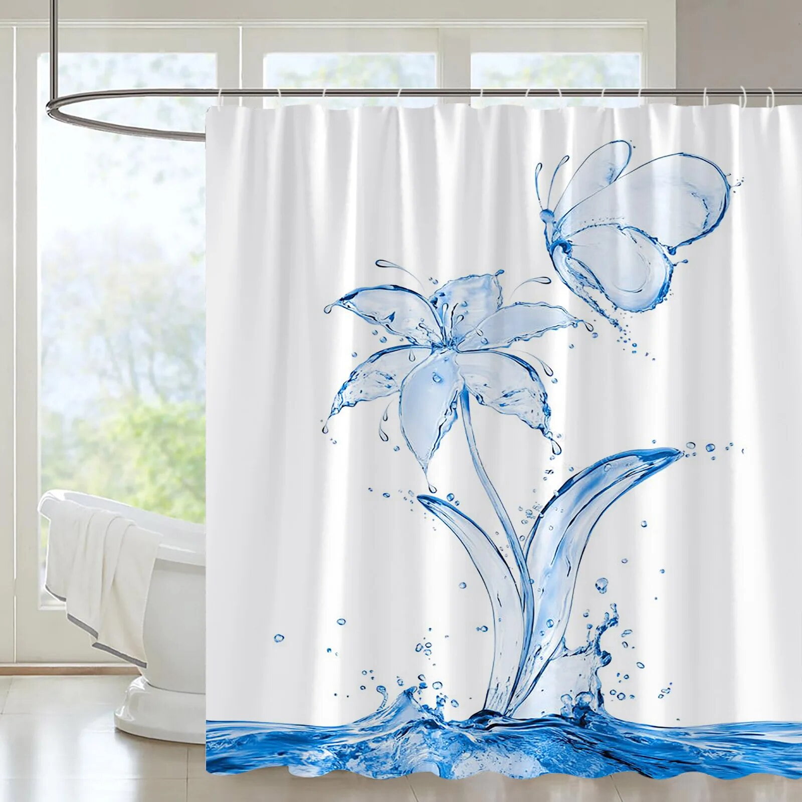 3D Romantic Water Flower Bathroom Shower Curtain Set Polyester Fabric ...