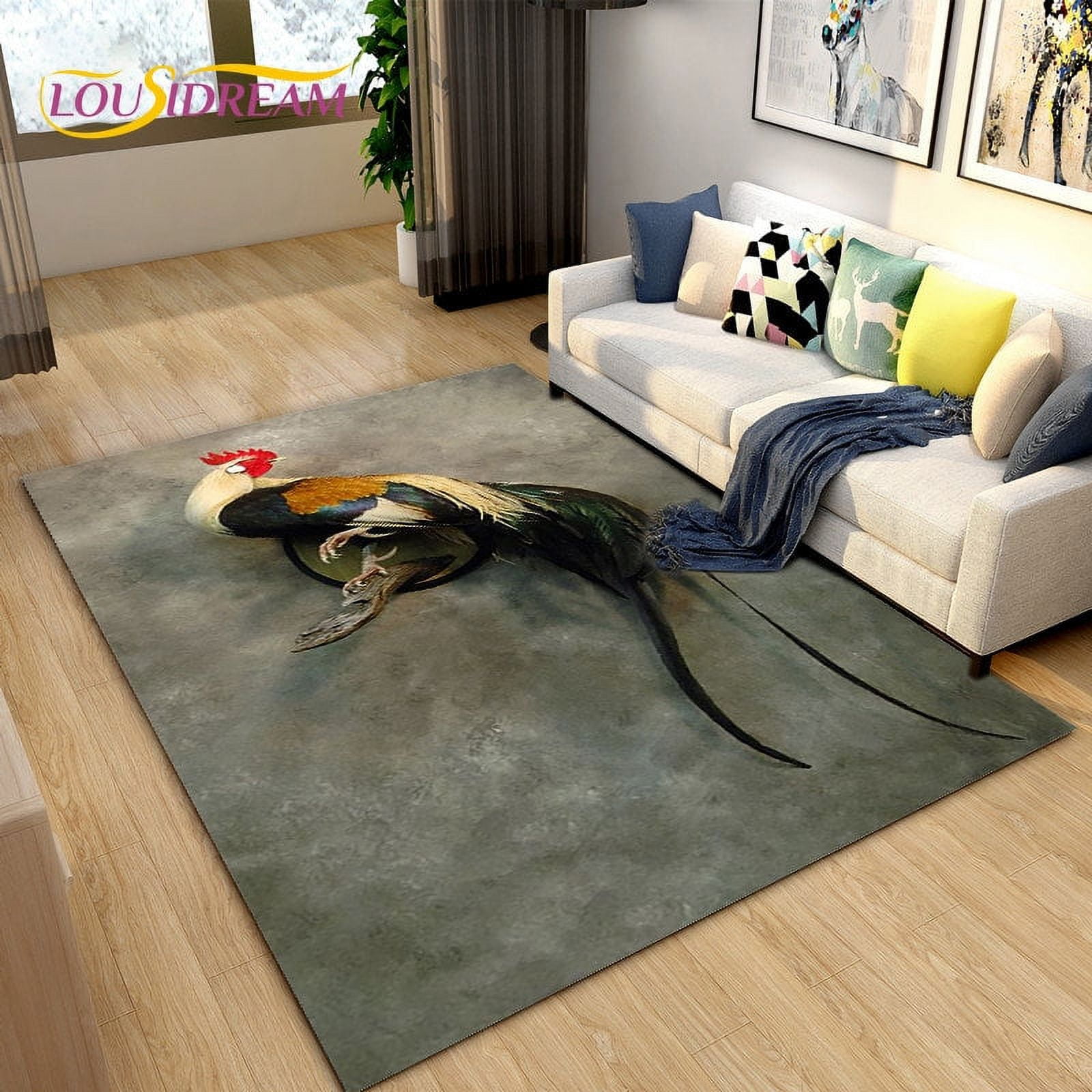 3D Rooster and Hen Chicken Area Rug Large Carpet Rug for Living Room ...