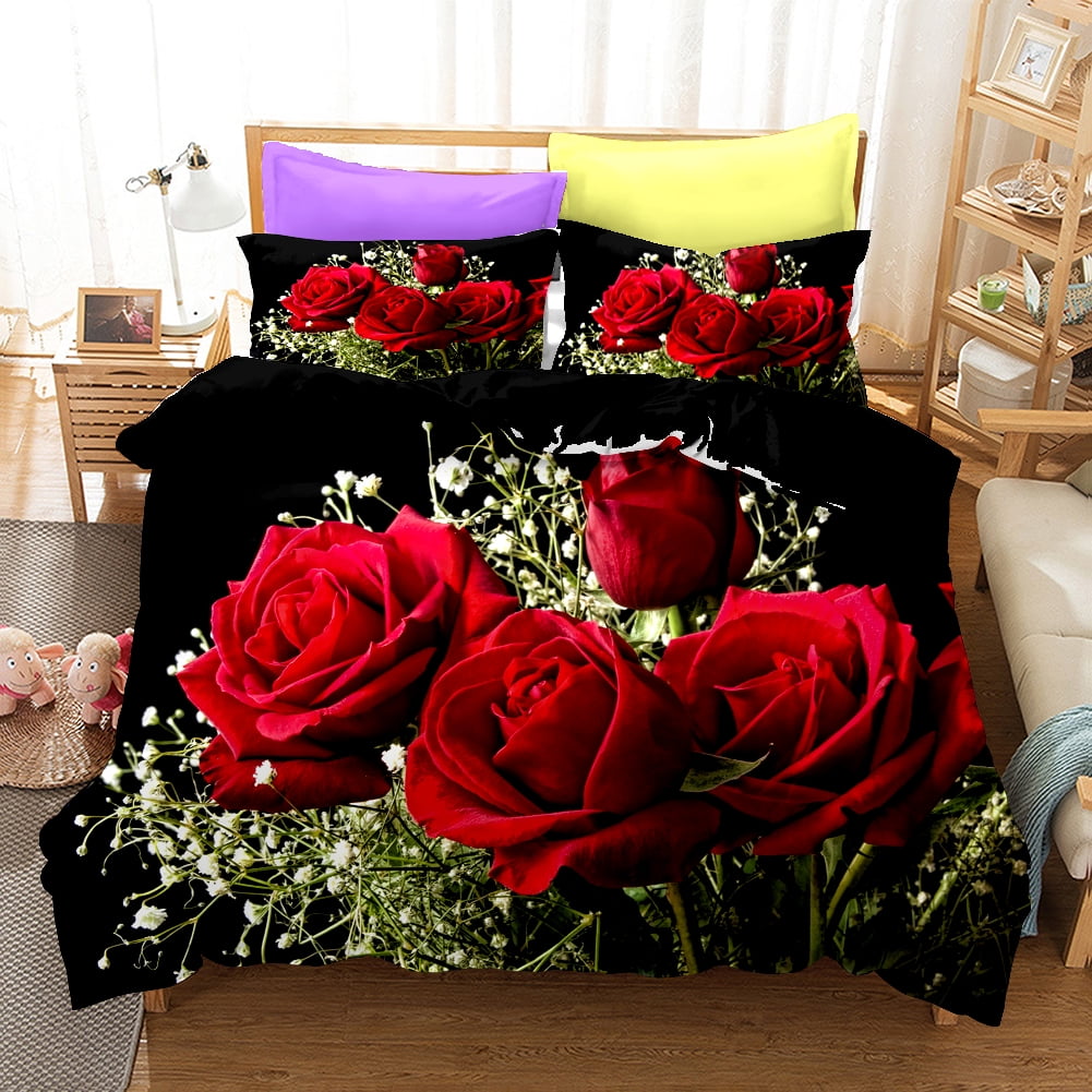 3D Rose Bedding Sets Duvet Cover Set With Pillowcase Twin Full King ...