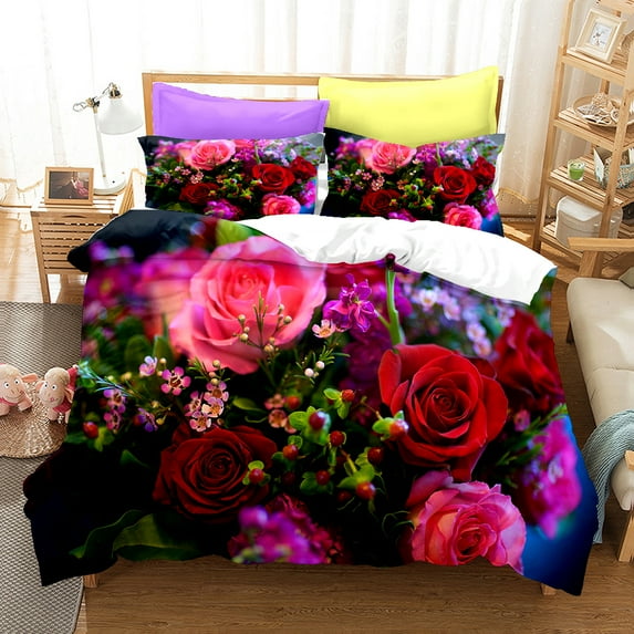 3D Rose Bedding Sets Duvet Cover Set With Pillowcase Twin Full King ...