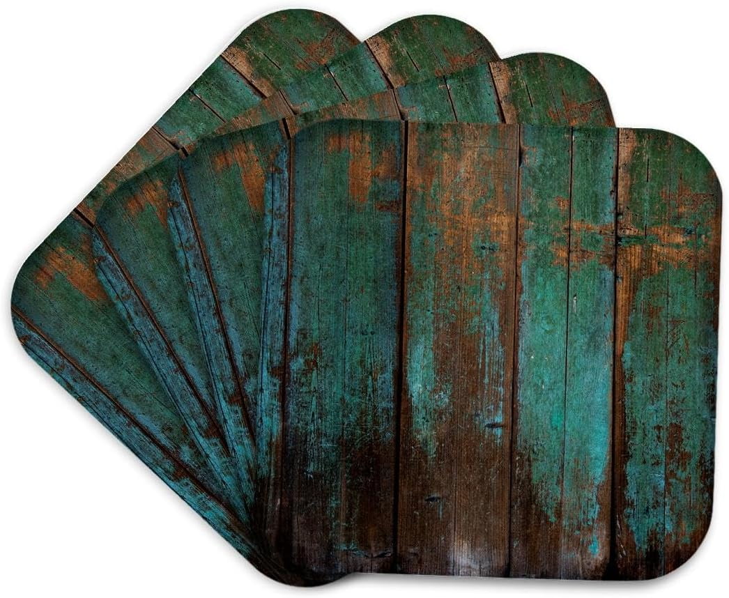 3D Rose CST_239940_1 Teal Distressed Country Wood Effect Soft Coasters ...