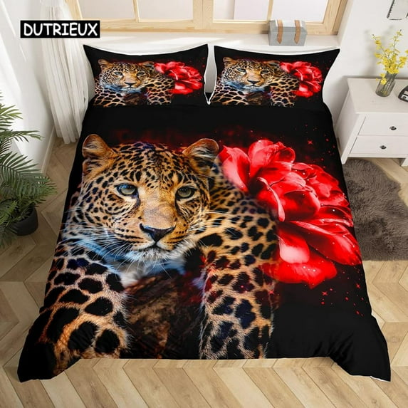 3D Rose Duvet Cover Set Microfiber Red and White Floral Bedding Set ...