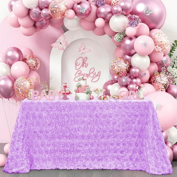 3D Rose Embossed Round Tablecloth Satin Fabric Decorative Cover for ...