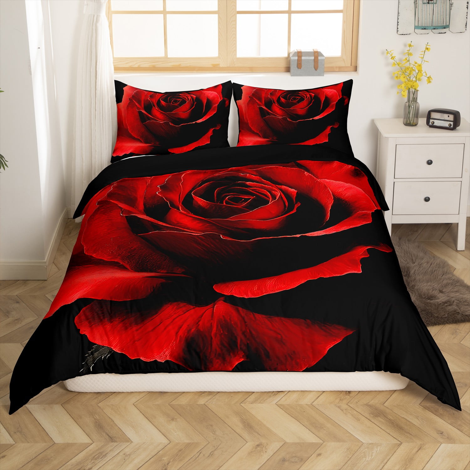 3D Rose Floral Comforter Cover,Romantic Valentine's Day Duvet Cover Set ...