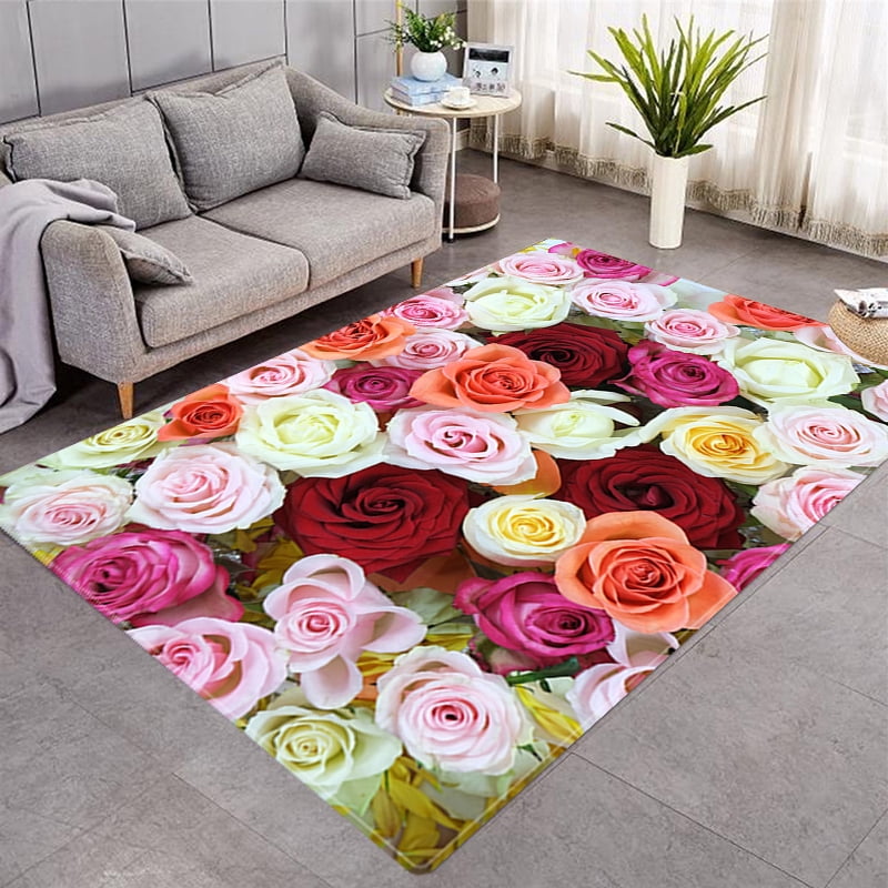 3D Rose Flower Carpet Living Room Large Area Rug Bedroom Decor Mat ...