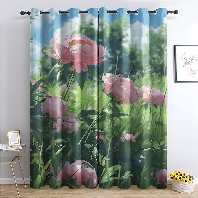 3D Rose Flower Curtains for Bedroom, Spring Flora Blackout Curtains for ...