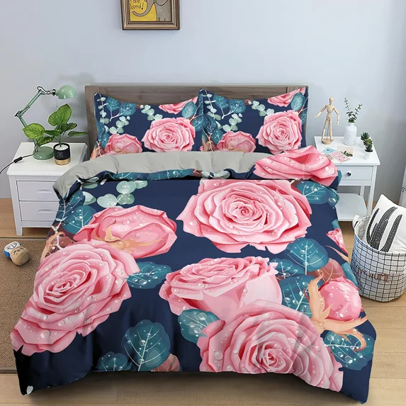 3D Rose Flower Duvet Cover Double 210x210 Bedding Set 2/3pcs Quilt ...