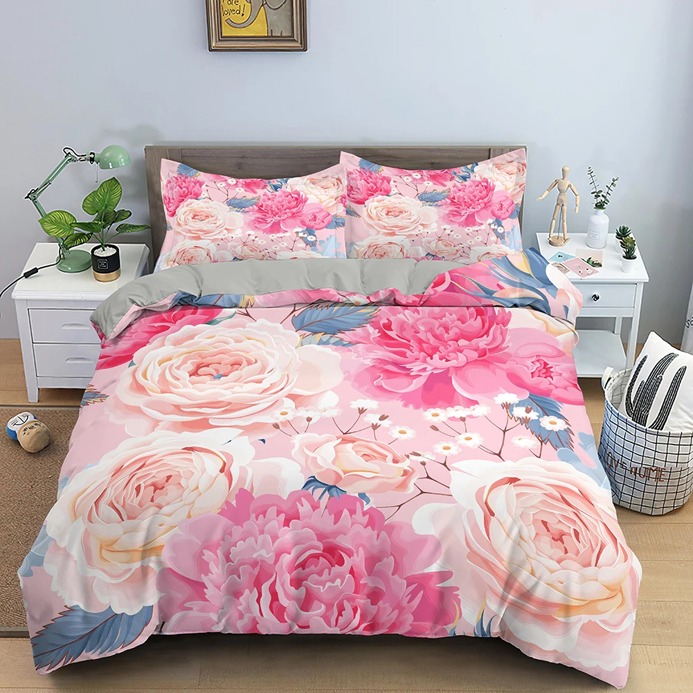3D Rose Flower Duvet Cover Double 210x210 Bedding Set 2/3pcs Quilt ...
