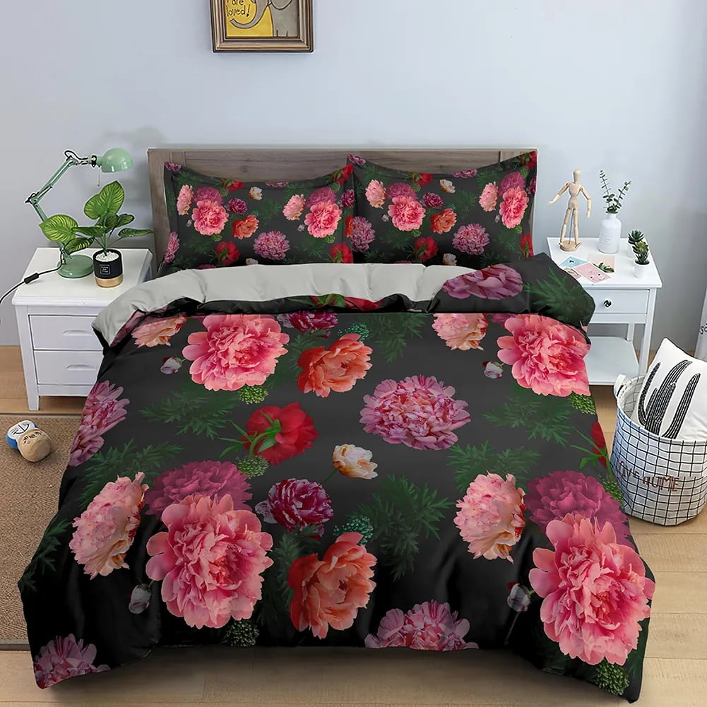 3D Rose Flower Duvet Cover Double Polyester Bedding Set 2/3pcs Quilt ...
