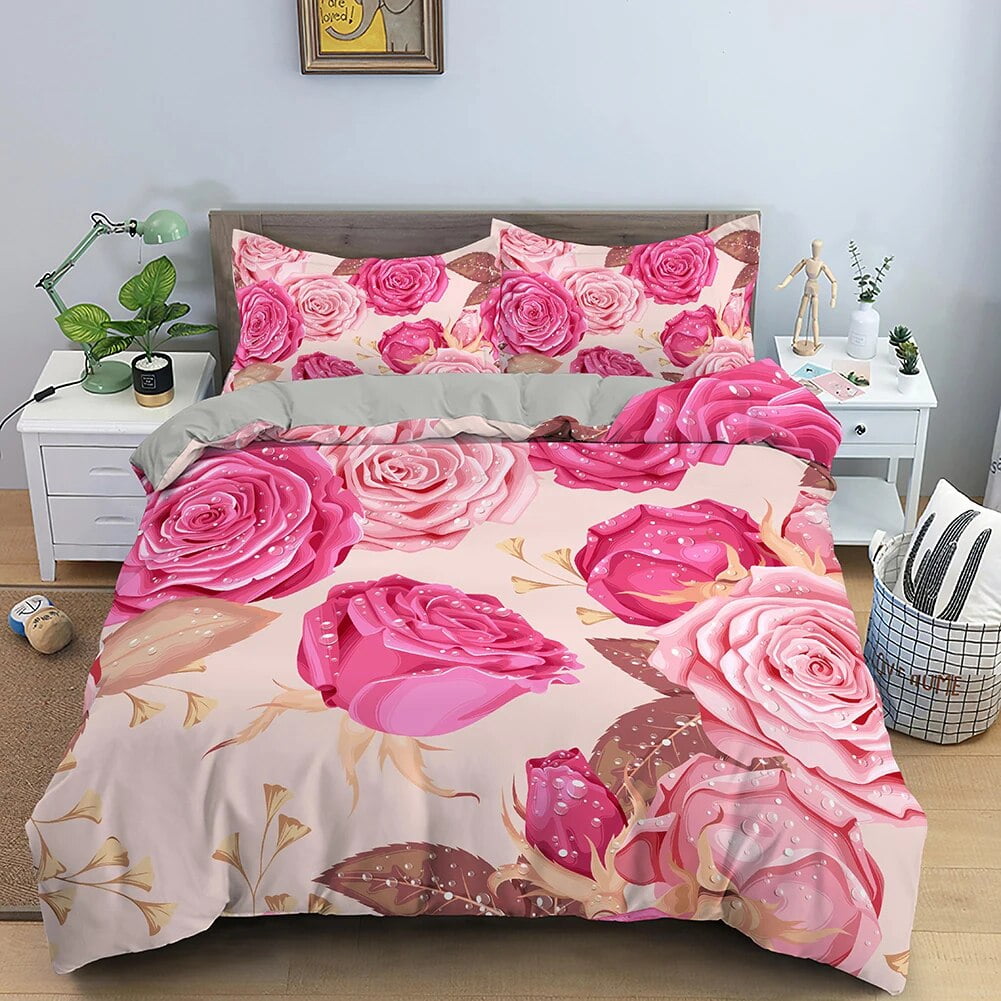 3D Rose Flower Duvet Cover King Full Bedding Set 2/3pcs Quilt Cover ...