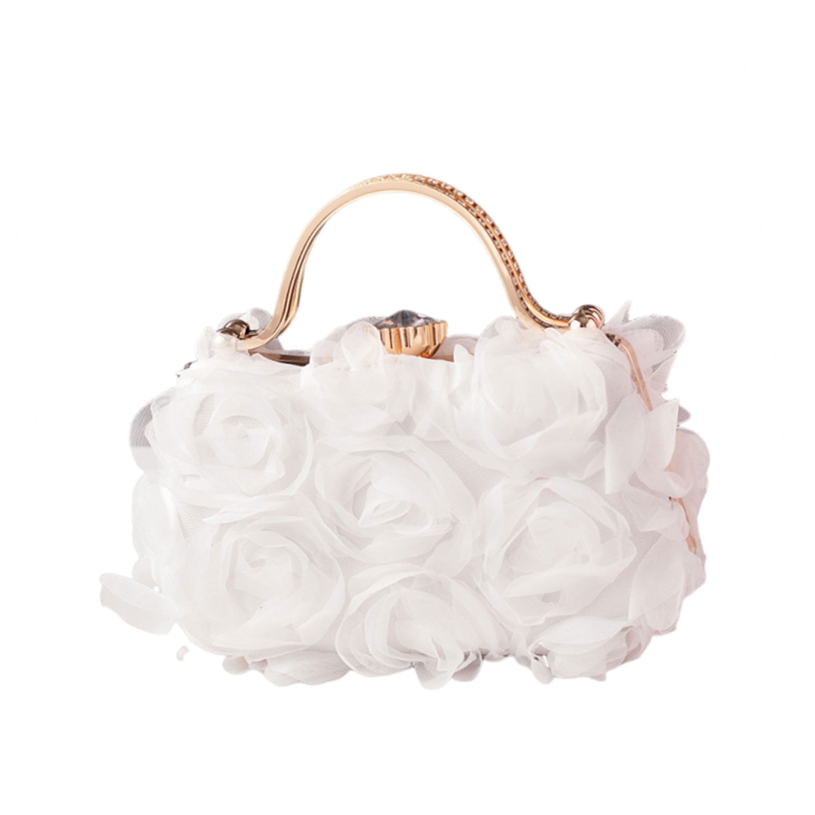 3D Rose Flower Evening Handbag with Rhinestones Top Handle for Prom and ...
