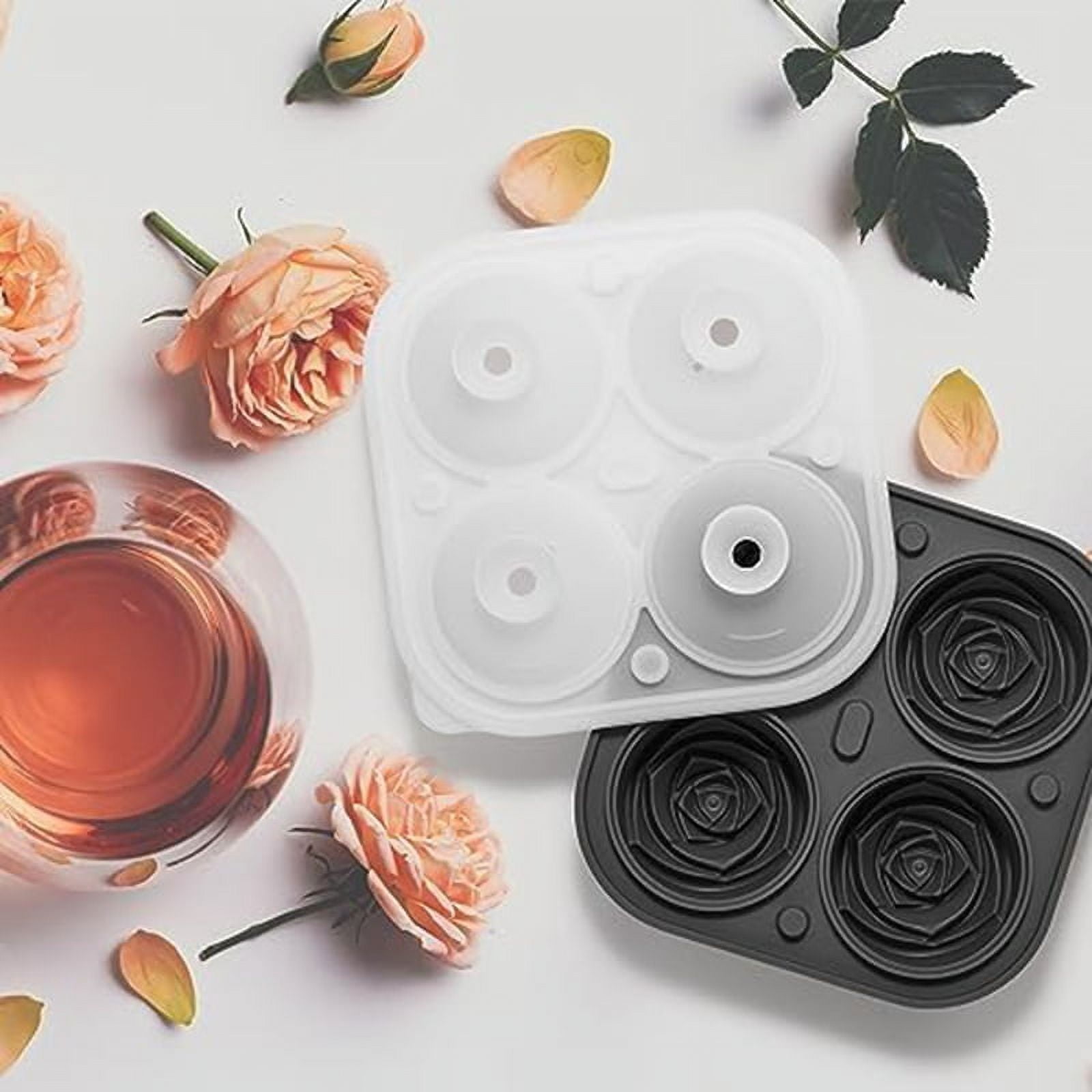 3D Rose Ice Square Mold,Ice Square Trays,Make 4 Giant Cute Flower Shape ...