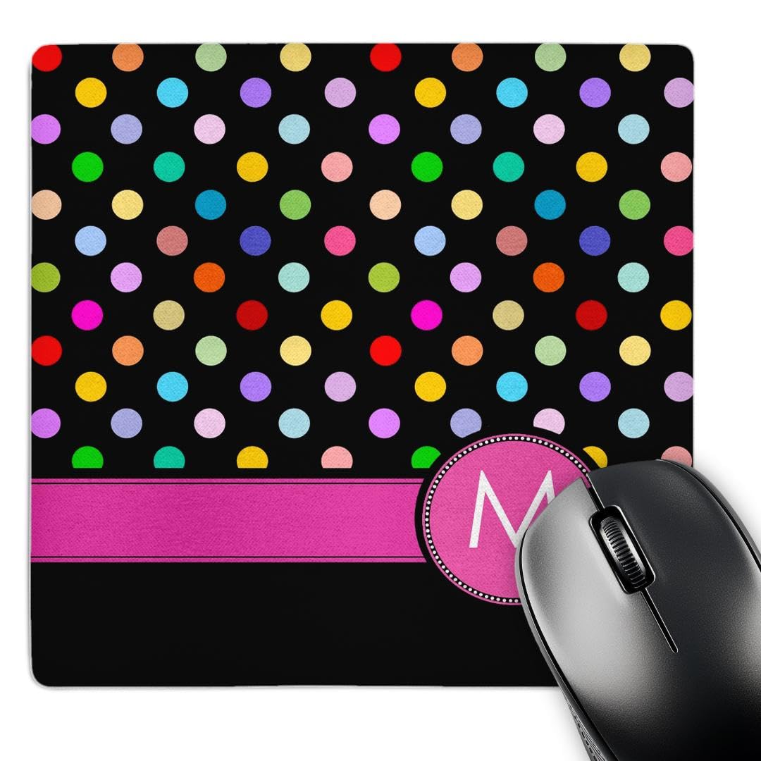 3D Rose "Letter M Monogrammed On Rainbow Polka Dots Pattern with Hot ...