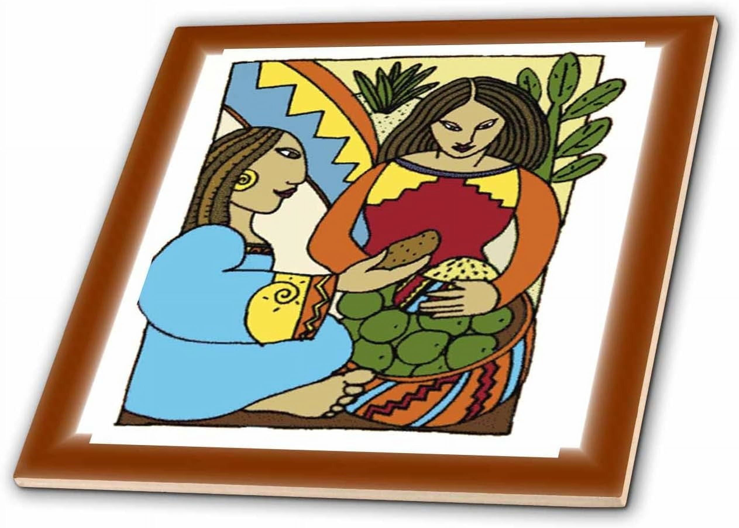 3D Rose Painting of Mexican Women Cubism Style-Ceramic Tile, 12-inch ...