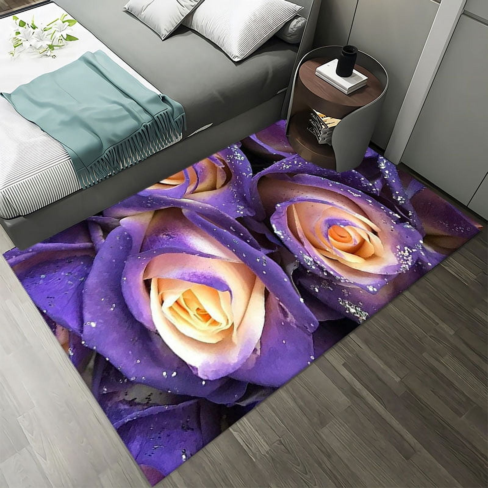 3D Rose Pattern Carpets Rugs Bedroom Living Room Floral Mat Play Mat ...