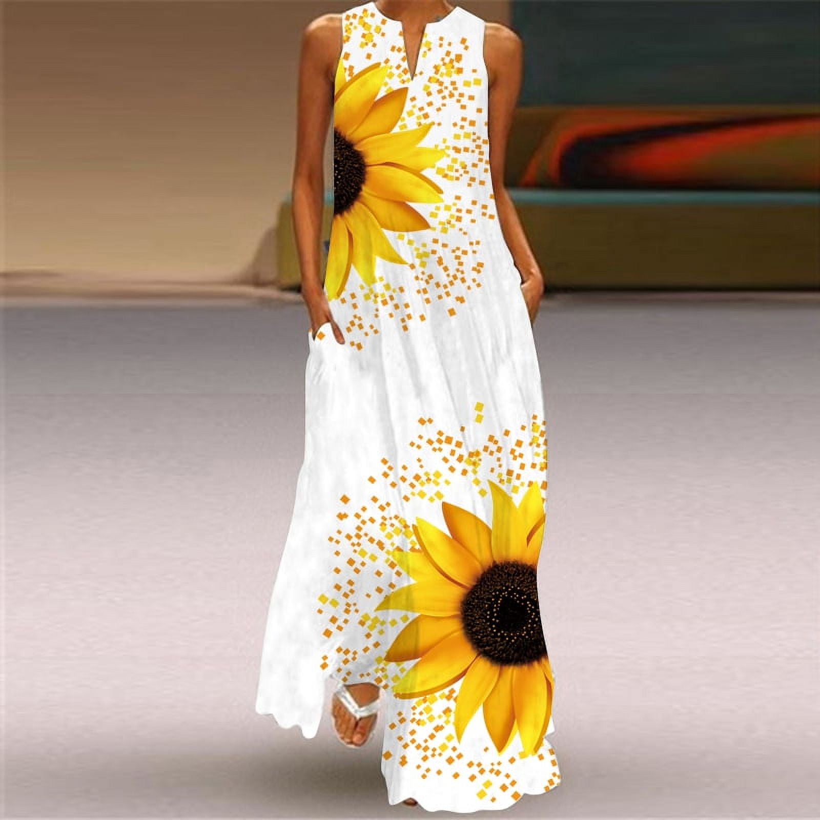 3D Rose Printed Maxi Dresses For Women New Summer Ladies Sleeveless V ...