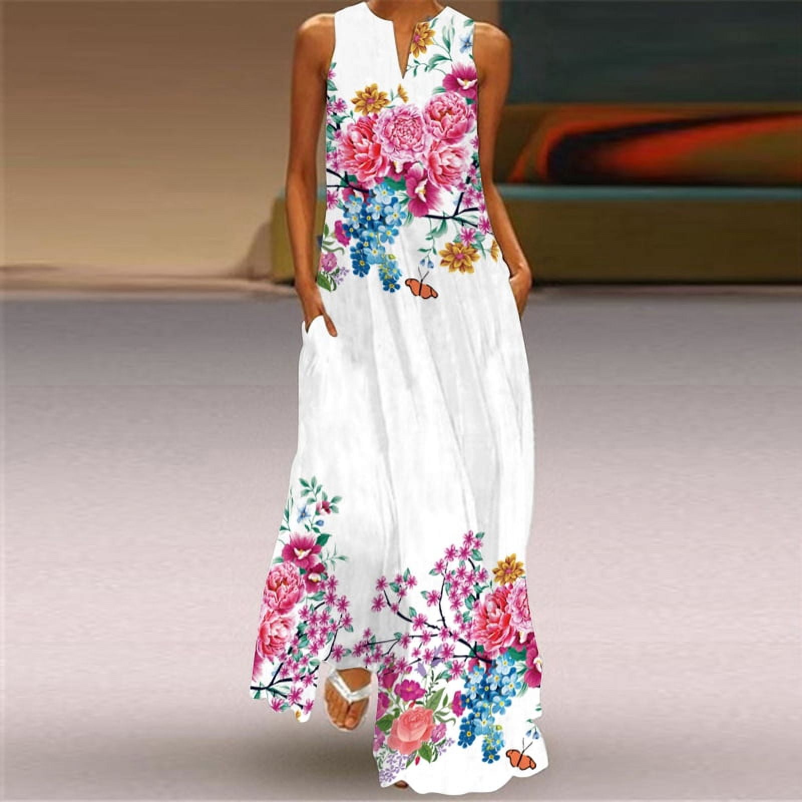 3D Rose Printed Maxi Dresses For Women New Summer Ladies Sleeveless V ...