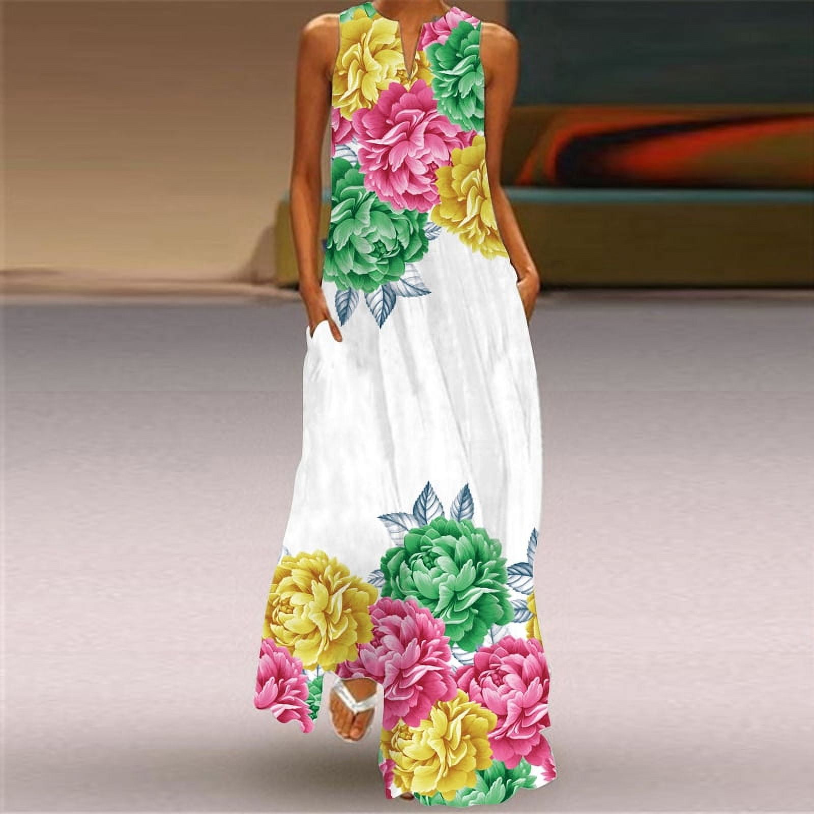 3D Rose Printed Maxi Dresses For Women New Summer Ladies Sleeveless V ...