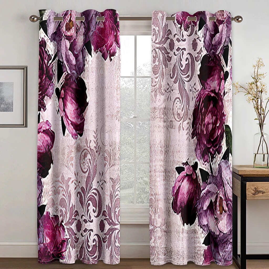 3D Rose Romantic Surface of the Water Printed Curtains Pattern For ...