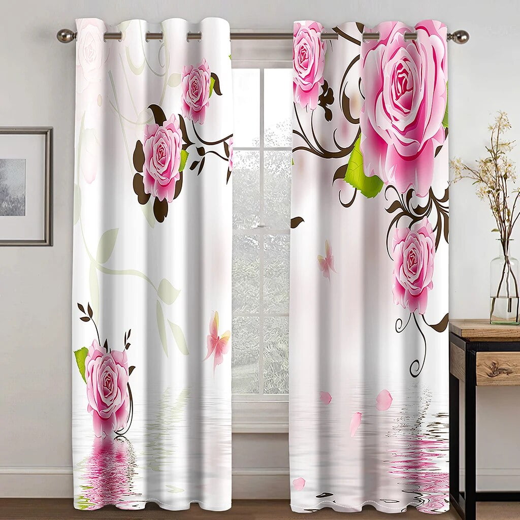 3D Rose Romantic Surface of the Water Printed Curtains Pattern For ...