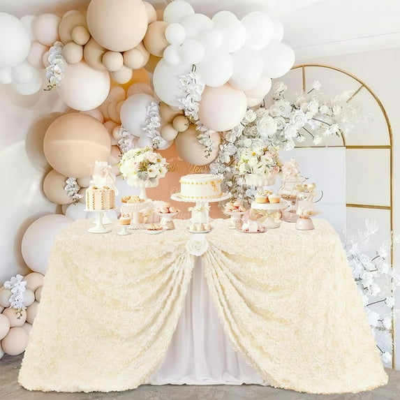 3D Rose Round Tablecloth Polyester Fabric for Wedding Reception Cake ...
