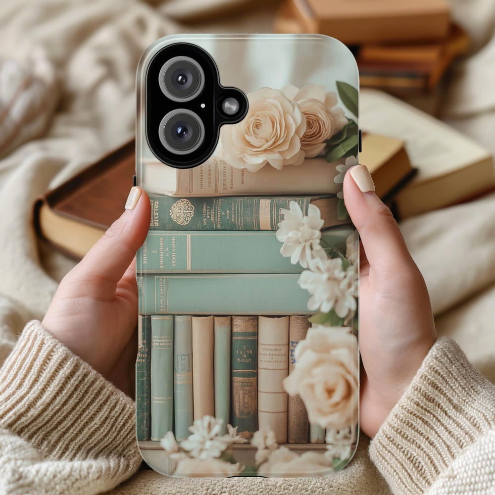 3D Rose and Pastel Books Vintage Bookshelf Phone Case with iPhone 17 to ...