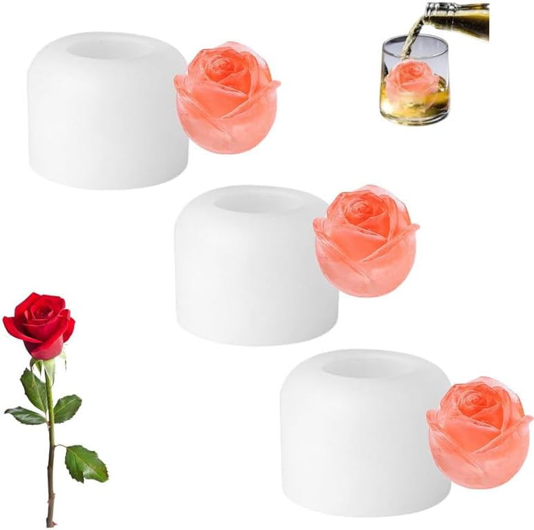 3D Roses Shape Ice Cube Mold, Silicone Rose Ice Cube Mold, Rose Ices ...