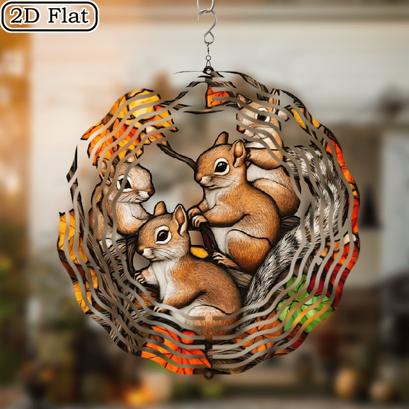 3D Rotating Bohemian Squirrel Hanging Wind Chime - Concentric Spiral ...