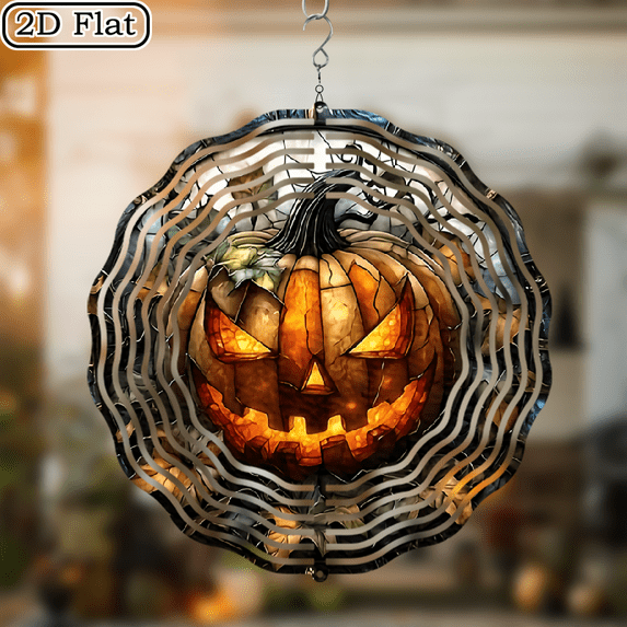 3D Rotating Evil Pumpkin Hanging Wind Chime - Concentric Spiral Design ...