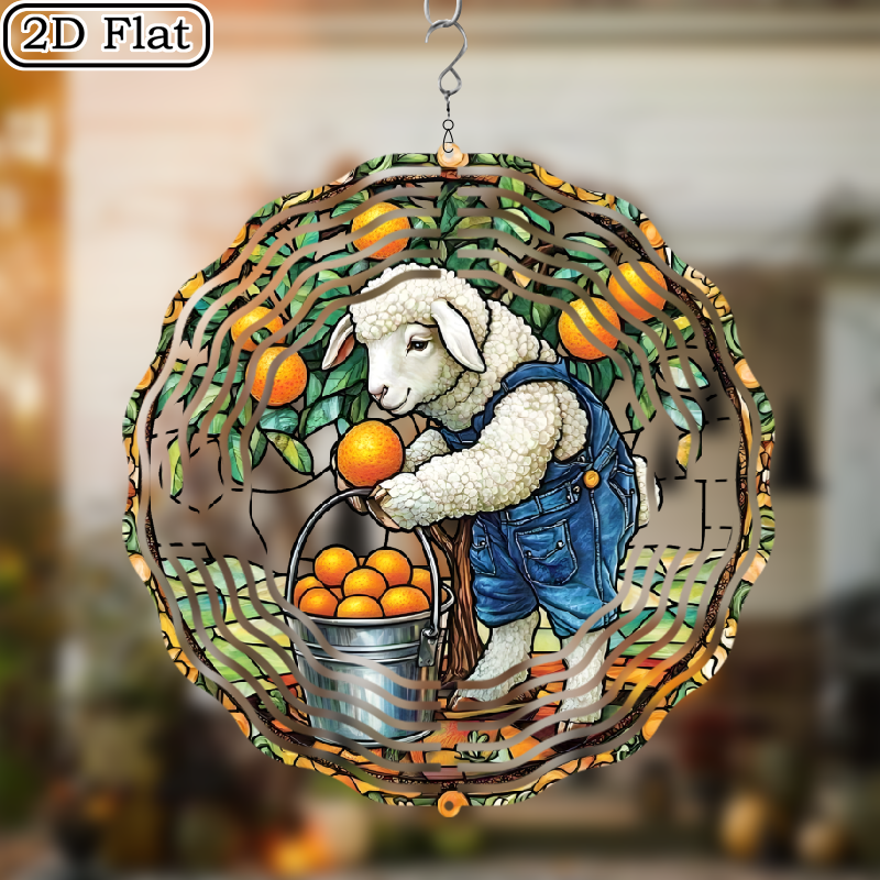 3D Rotating Lamb Picking Orange Wind Chime -360 degree Rotating Design ...