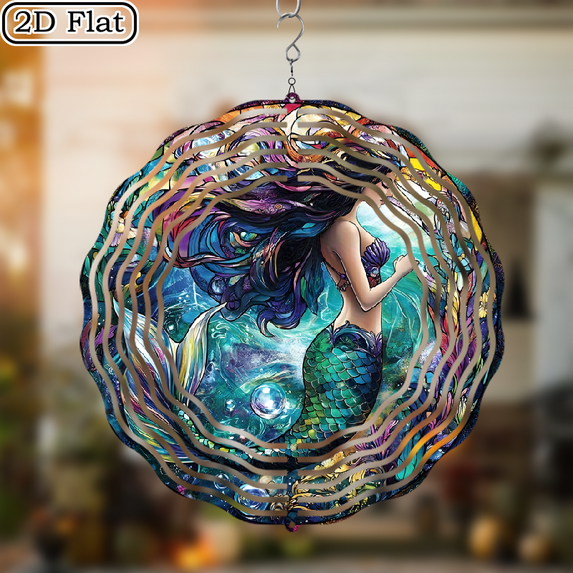 3D Rotating Mermaid Hanging Wind Chime - Concentric Spiral Design ...