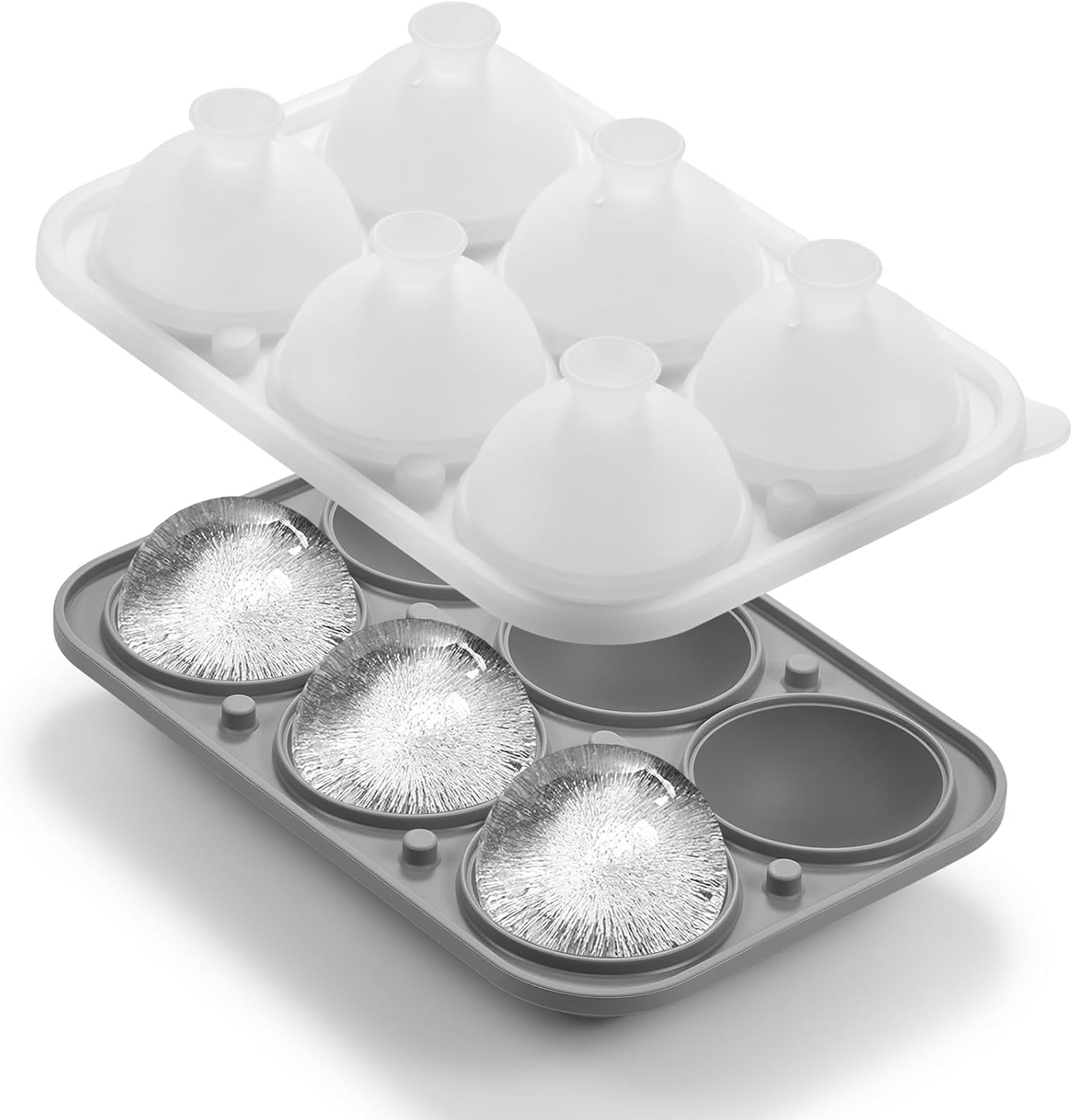 3D Round Ice Cube Tray, Large Ice Ball Maker Silicone Fun Shapes ...