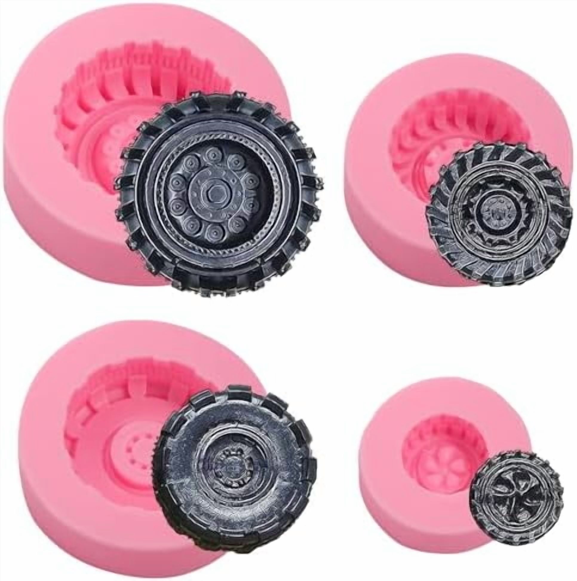 3D Round Tire Fondant Mold, Truck Wheel Chocolate Silicone Molds 4 Pcs ...