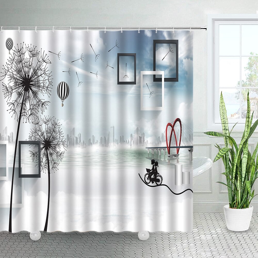 3D Rural Flowers Black Dandelion Shower Curtains Sets European Mural ...