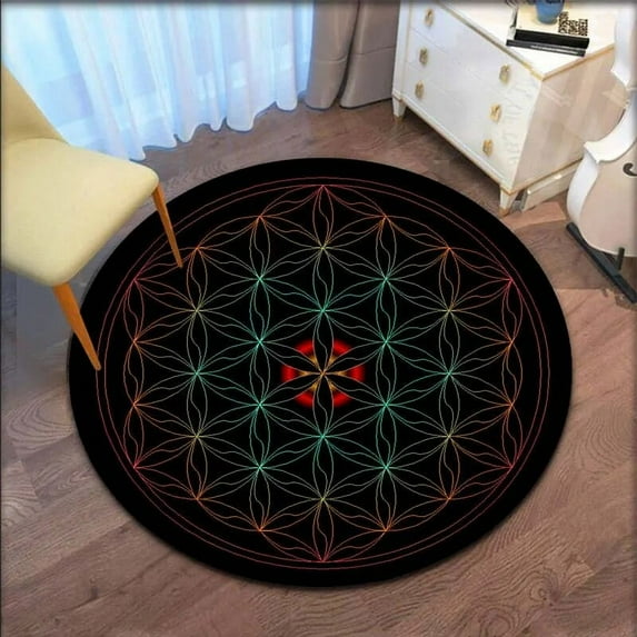 3D Sacred Geometry Flower Print Round Carpet for Living Room Floor Mat ...