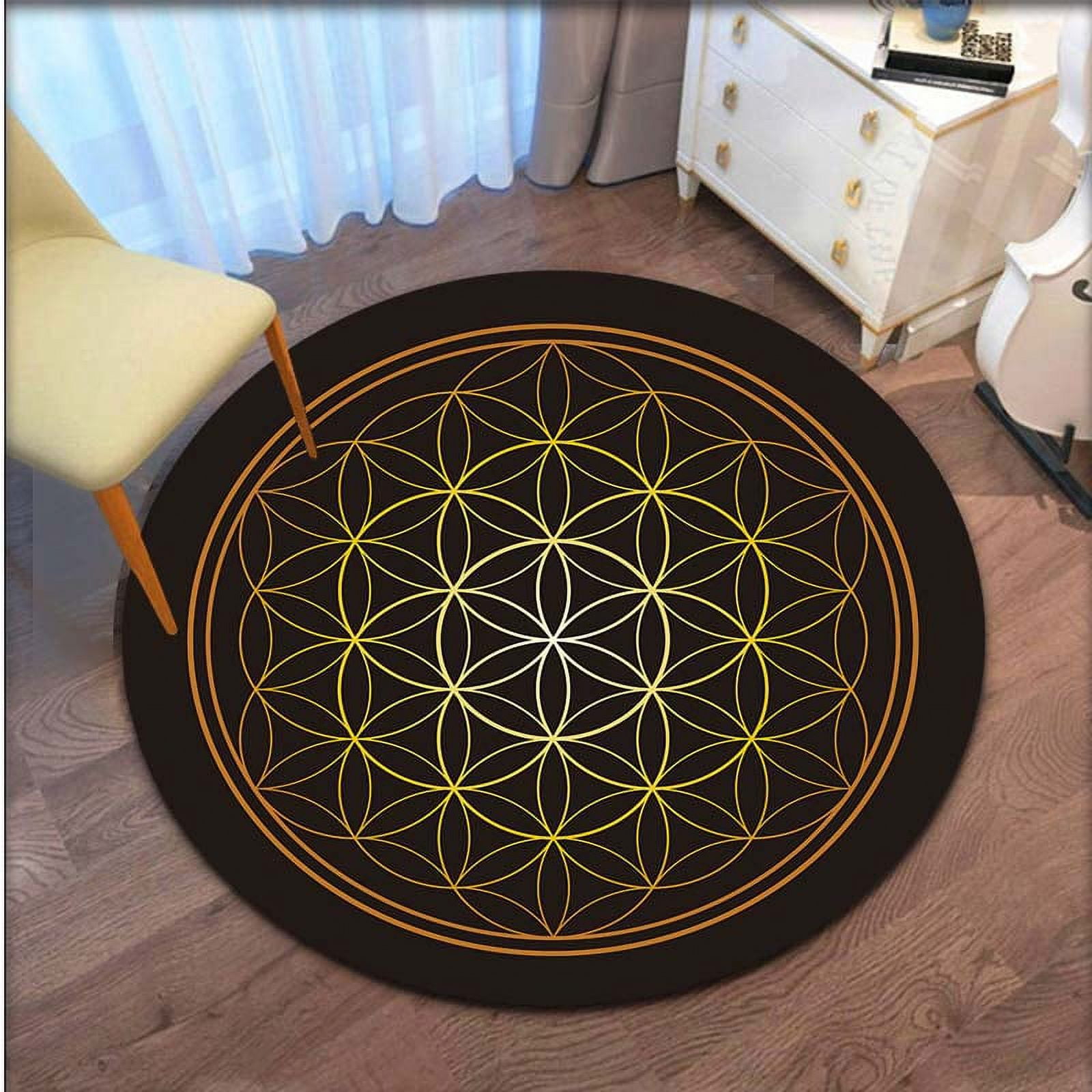 3D Sacred Geometry Flower Print Round Carpet for Living Room Floor Mat ...