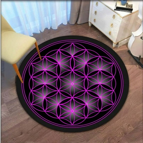 3D Sacred Geometry Flower Print Round Carpet for Living Room Floor Mat ...