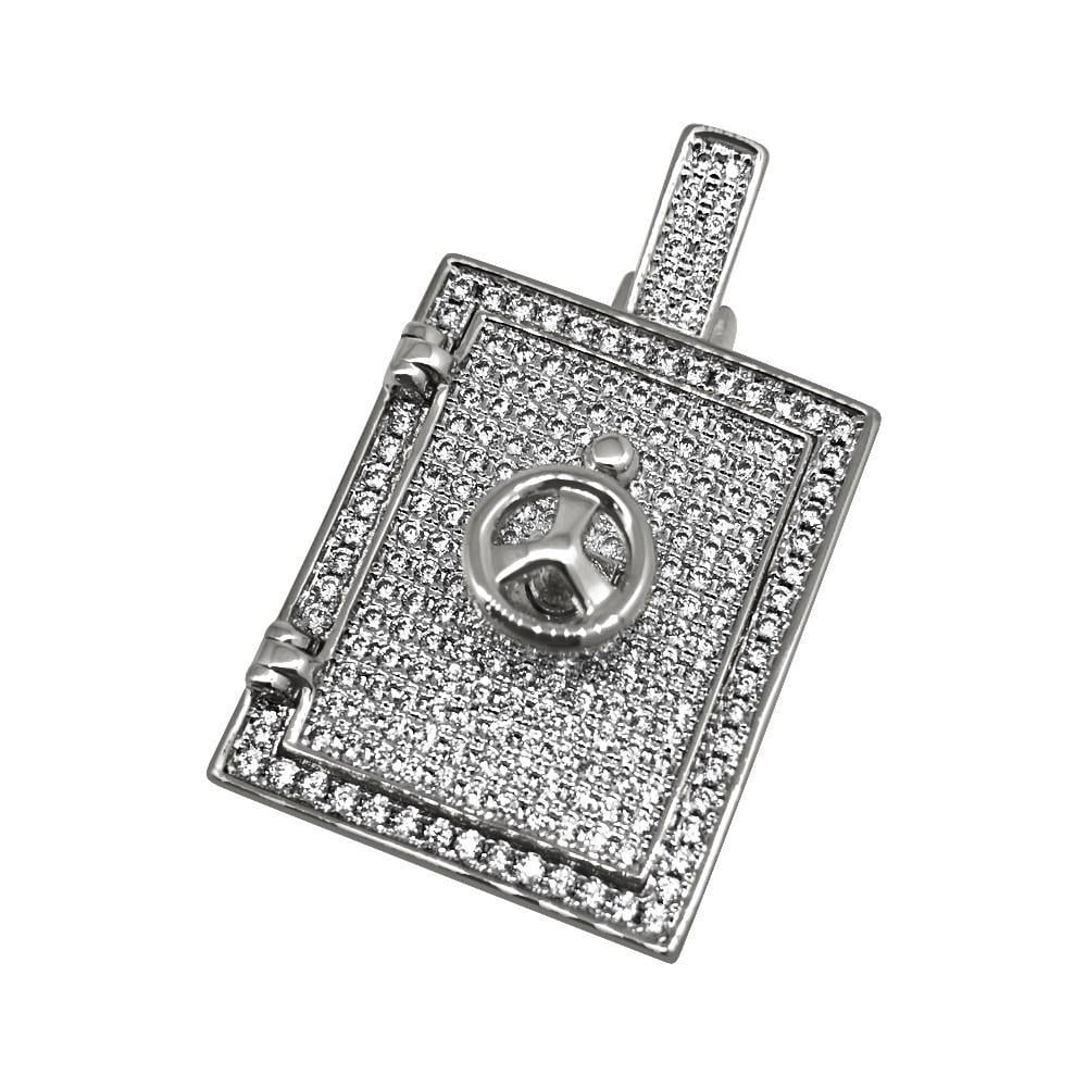 3D Safe Bank Vault Rhodium CZ Bling Bling Pendant - Walmart.com