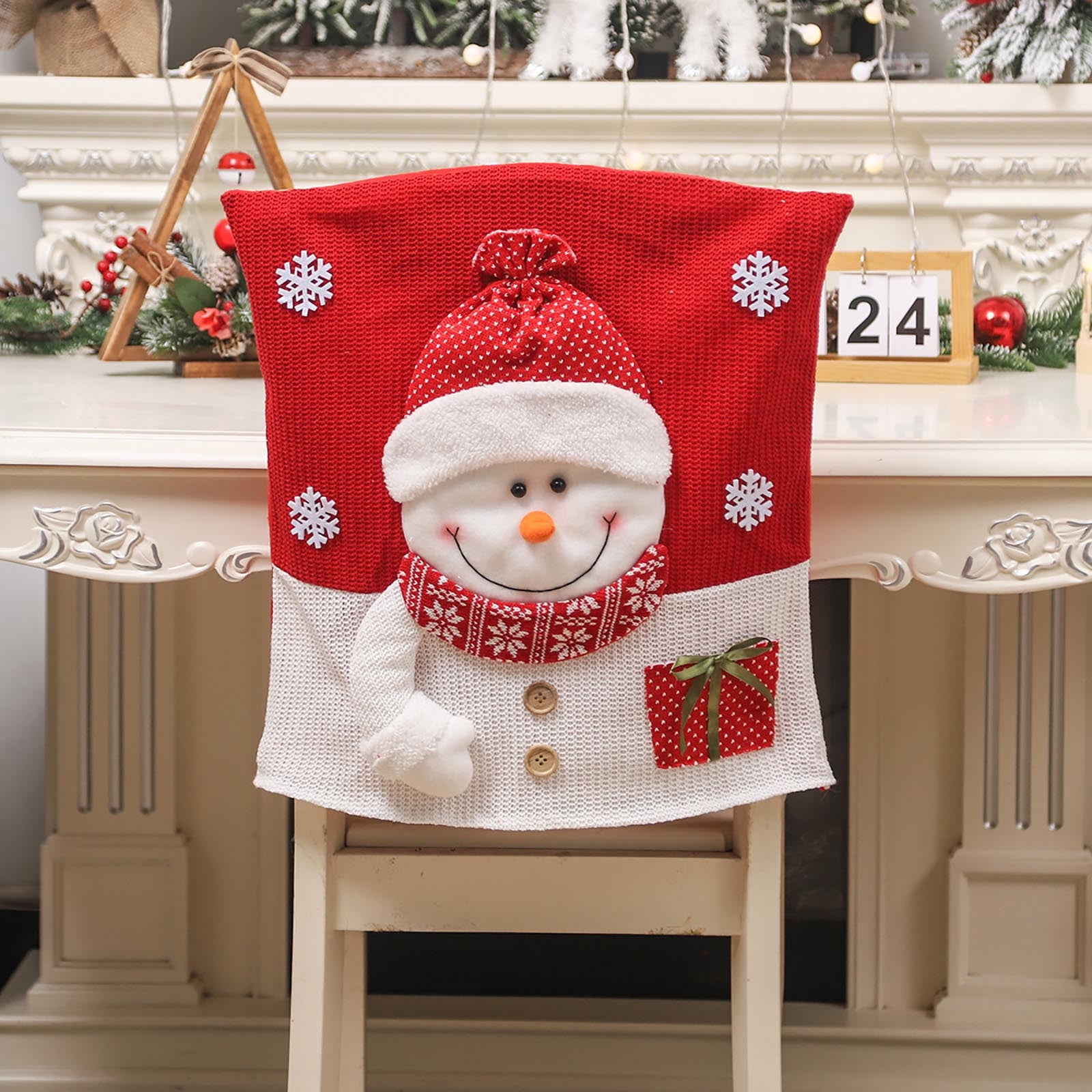3D Santa Claus Christmas Chair Cover with Doll Design, Festive Holiday ...