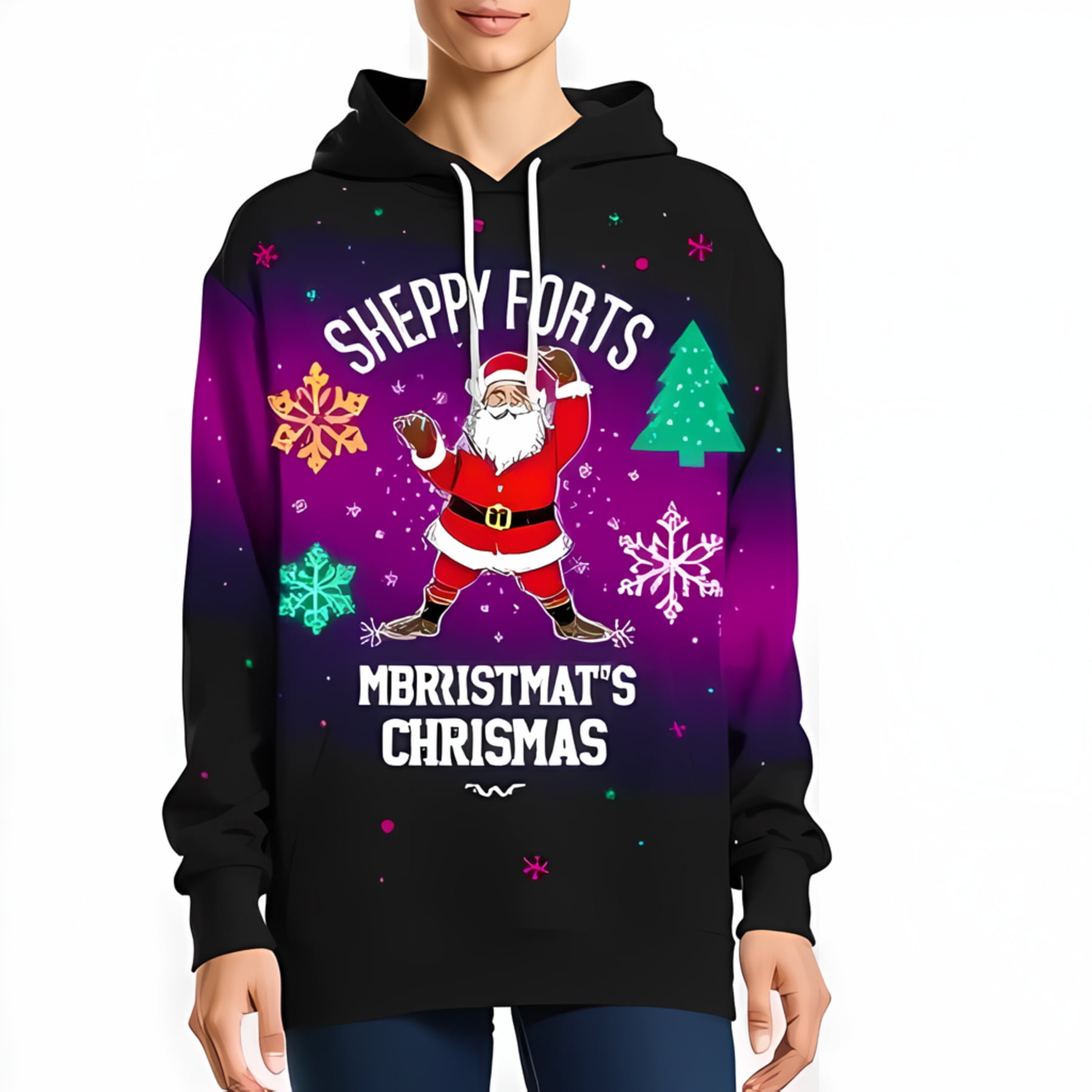 3D Santa Claus Hoodie - Christmas Design with Snowflakes & Tree ...