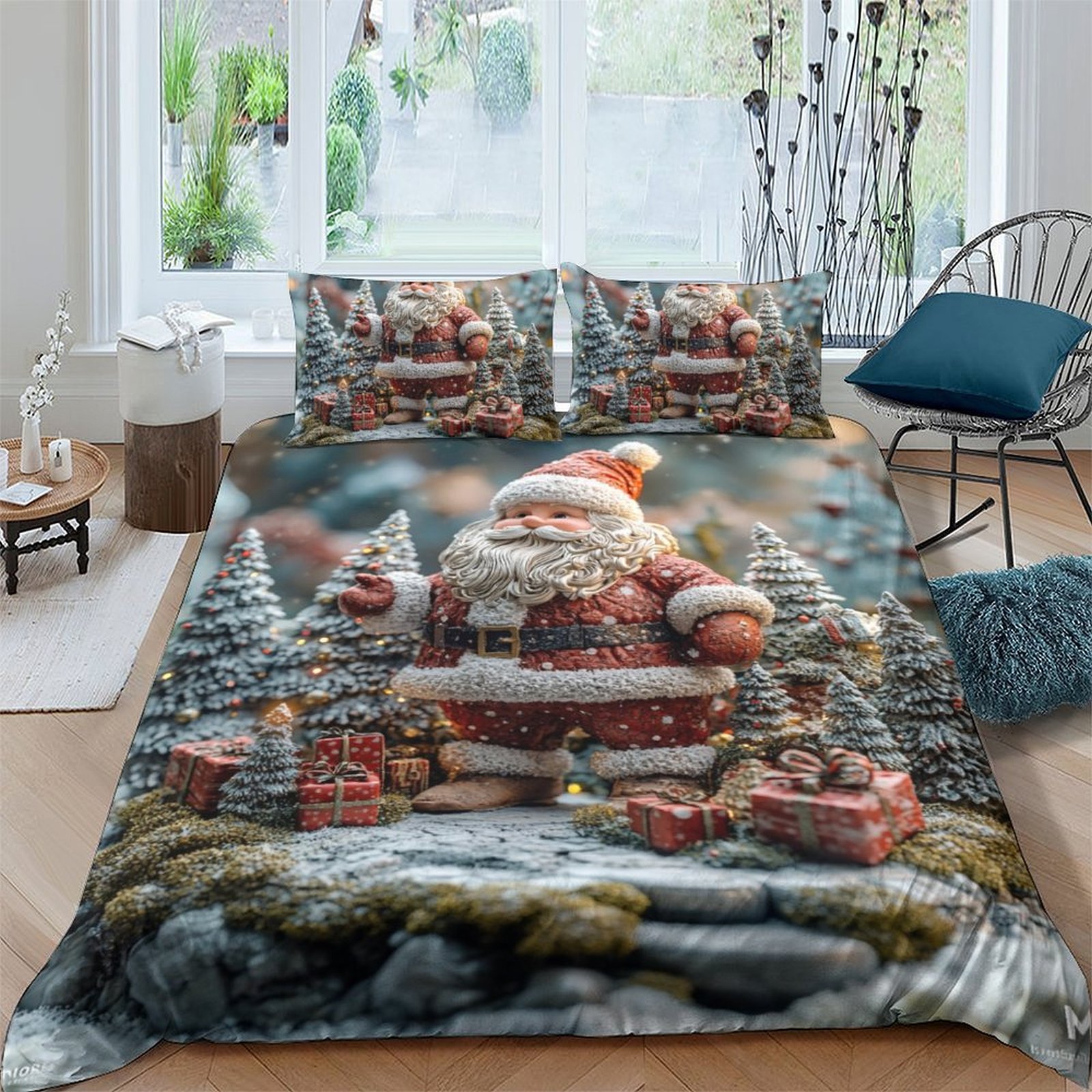 3D Santa Claus Printed Bedding Set Cartoon Duvet Cover Pillowcase Kids ...