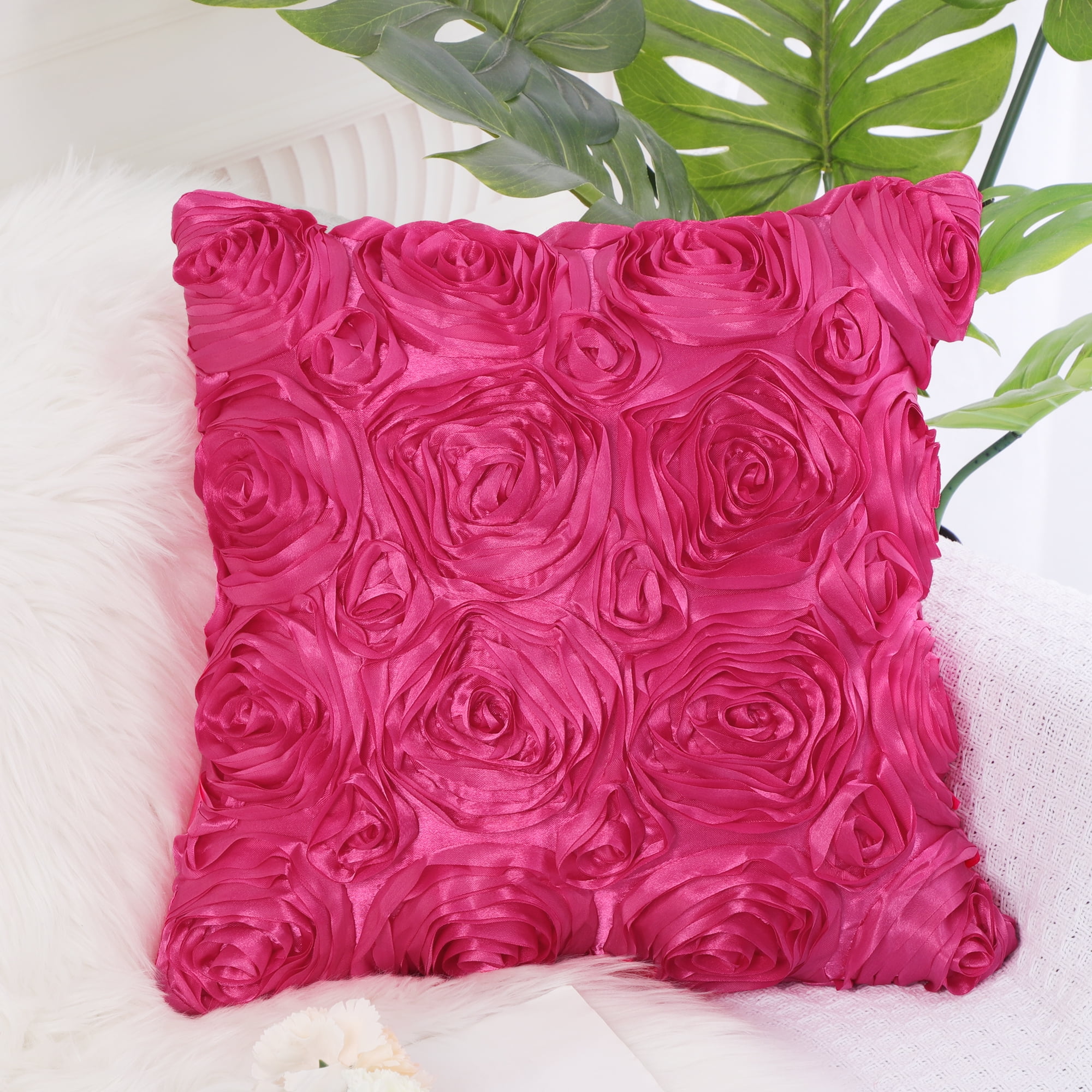 3D Satin Rose Flower Throw Pillow Cover Shells,Pure Floral Cushion ...