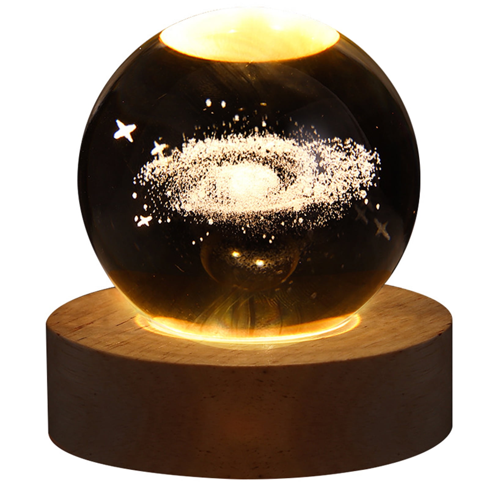 3D Saturn Crystal Ball, Glass Ball Night Lamp with Wood Base Fantasy ...