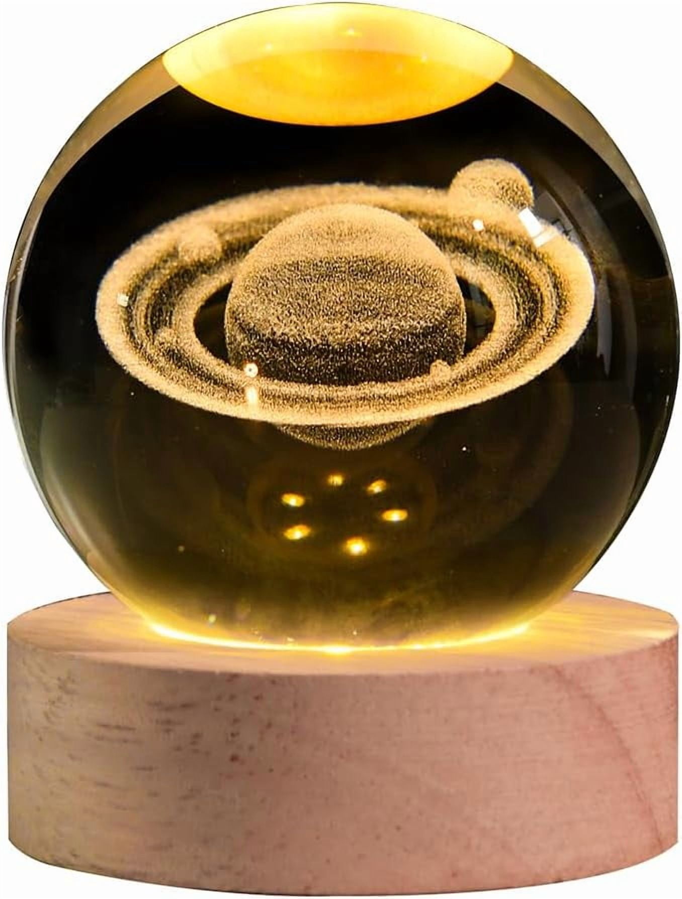 3D Saturn Crystal Ball with LED Stand, 60mm Glass Sphere Decorative ...