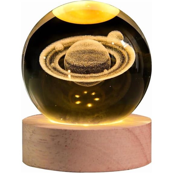 3D Saturn Crystal Ball with LED Stand, 60mm Glass Sphere Decorative ...
