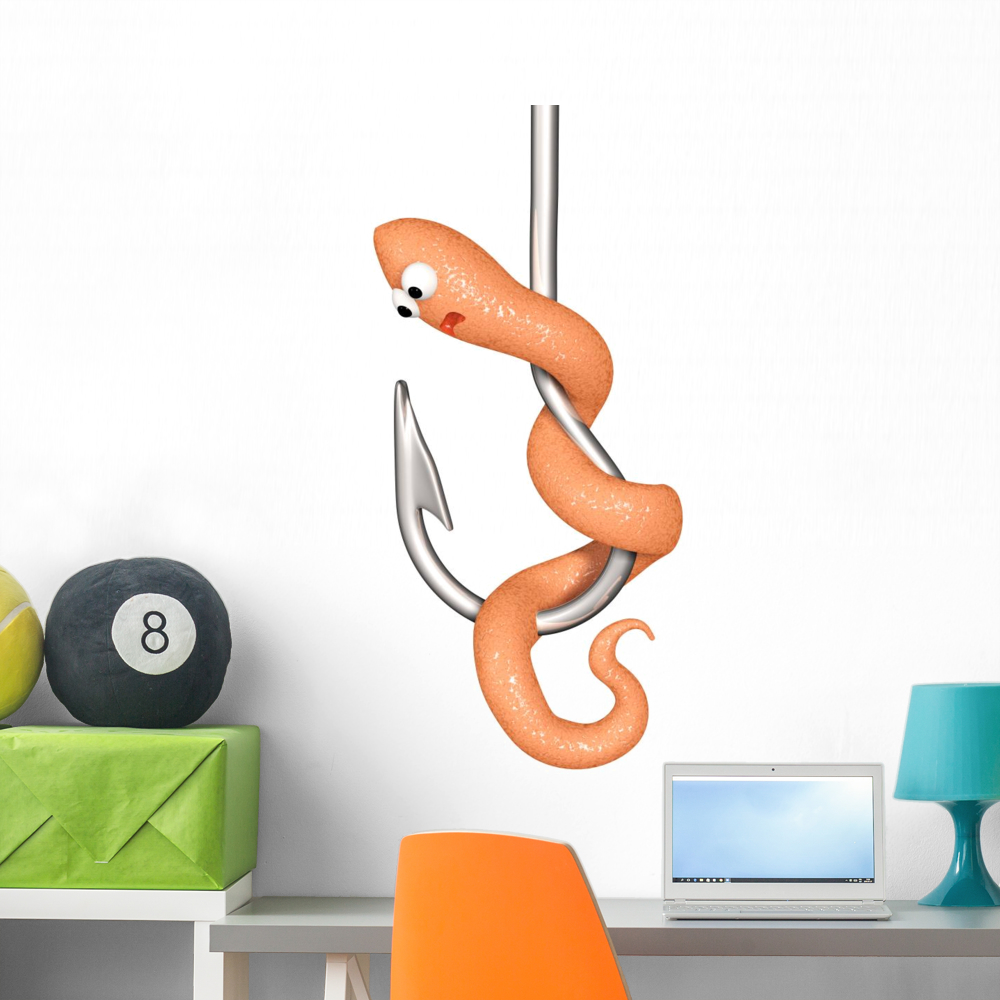 3D Scared Worm Fishing Wall Decal Sticker by Wallmonkeys Vinyl Peel and ...