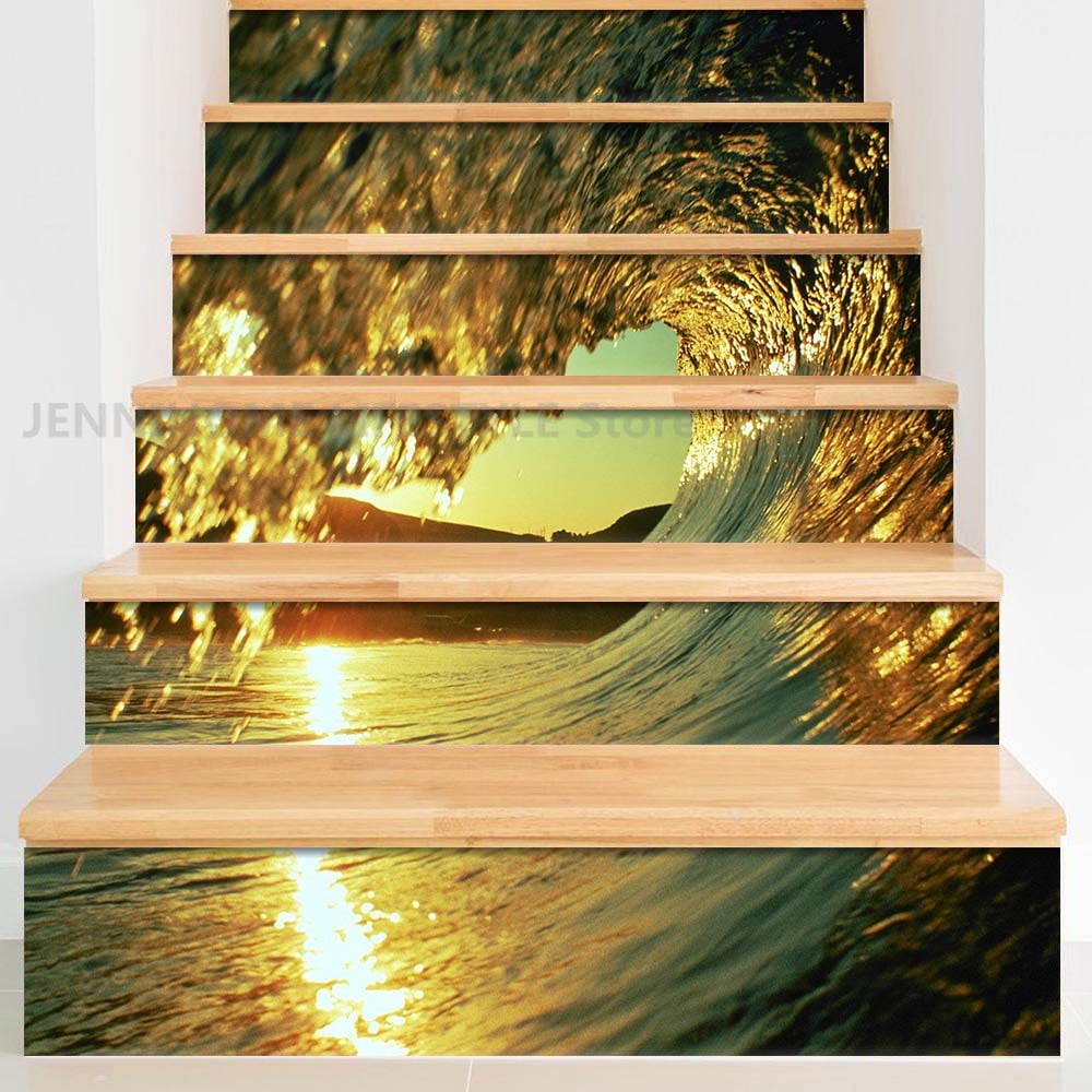 3D Scenery Beach Stair Stickers Decoration Removable Adhesive Staircase ...